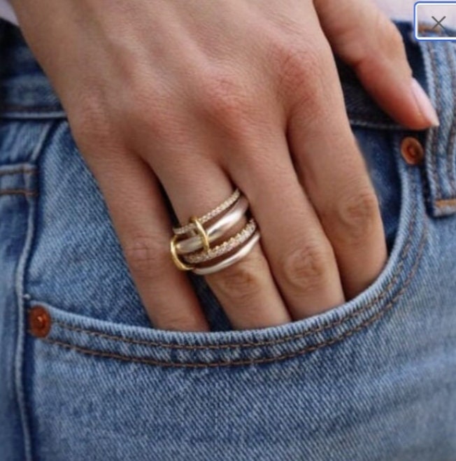 14K Connector Ring, Gold Stacking Band Ring, Pave Multi Link Band Ring ...