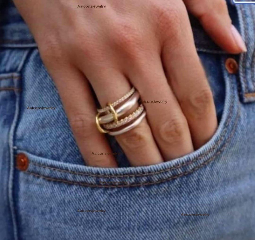 14K Connector Rings, Gold Stacking Band Ring, Gold Connected Ring ...