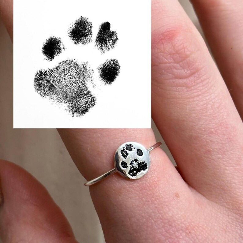 Pet Memorial Ring Gift, Custom Paw Print Ring, 14k Gold Pet Print Ring ...