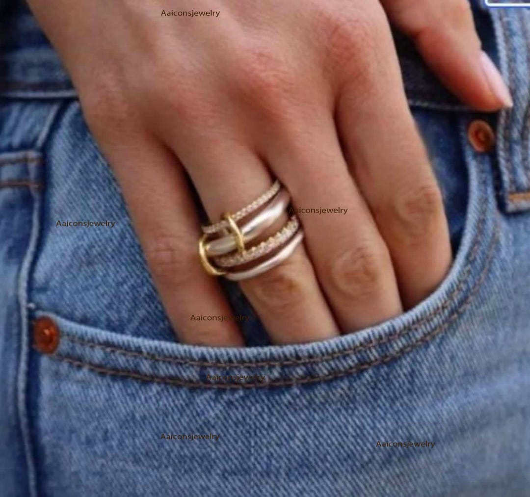 14K Solid Gold Connector Ring, Link Gold Connector Rings, 4 Finger ...