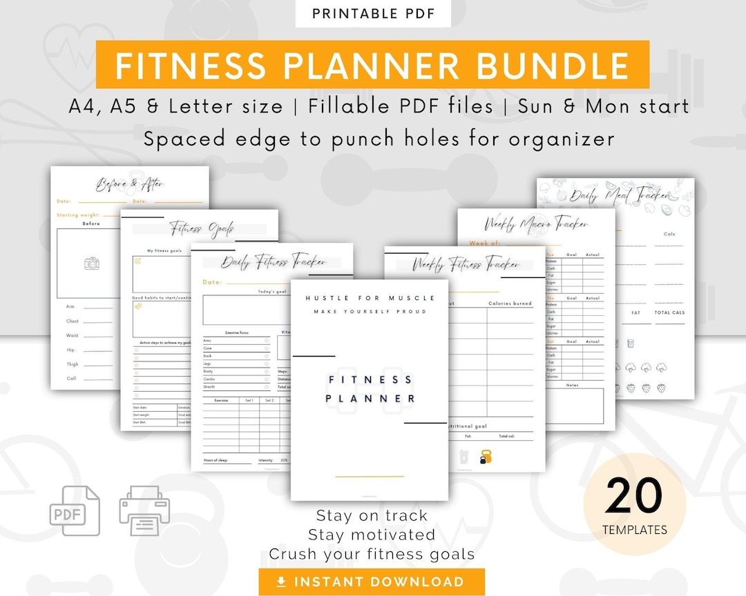 Digital Fitness Planner Bundle | Printable Fitness Planner Bundle ...