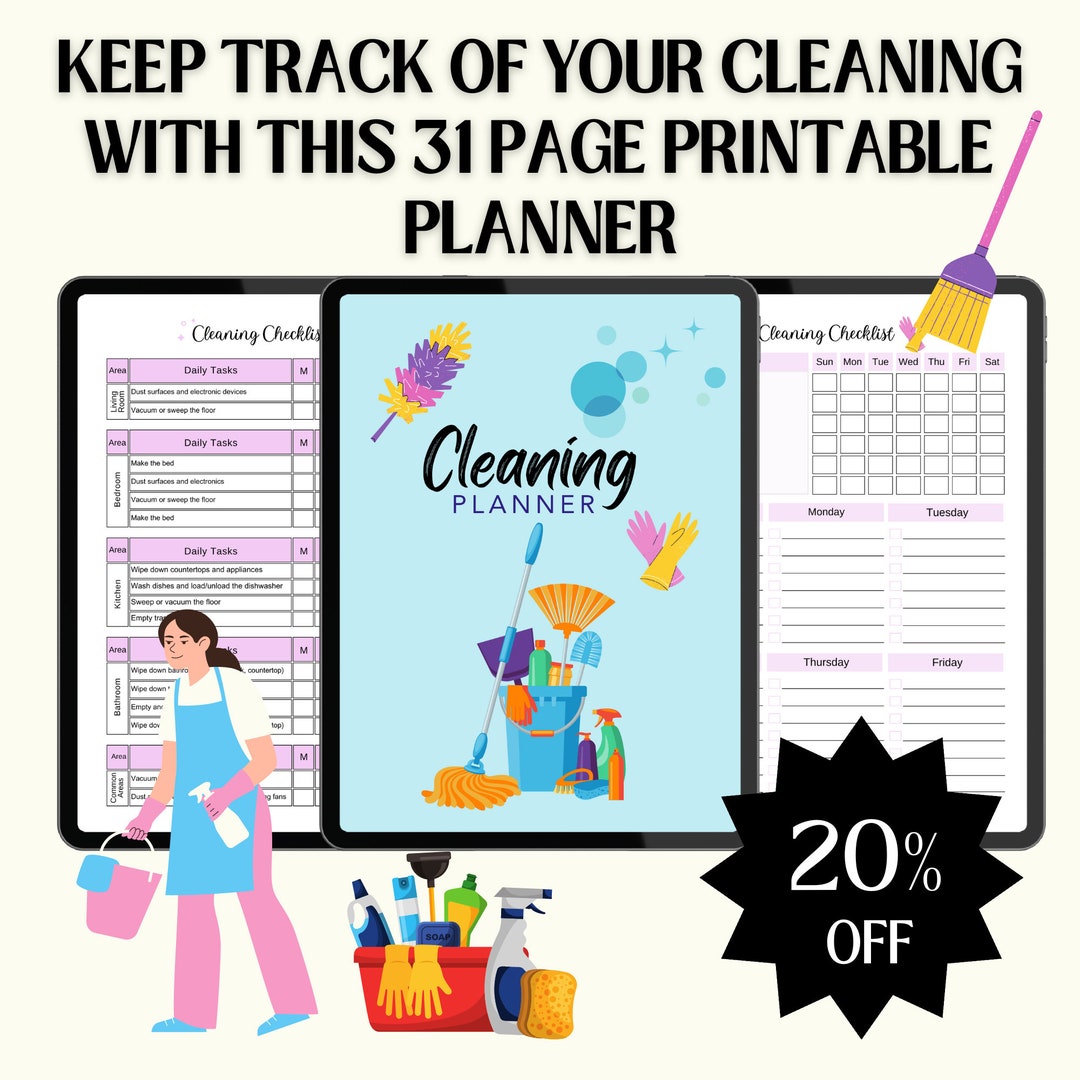 Cleaning Planner, Beautiful 30 Page Printable 8.5 X 11.00 Cleaning ...