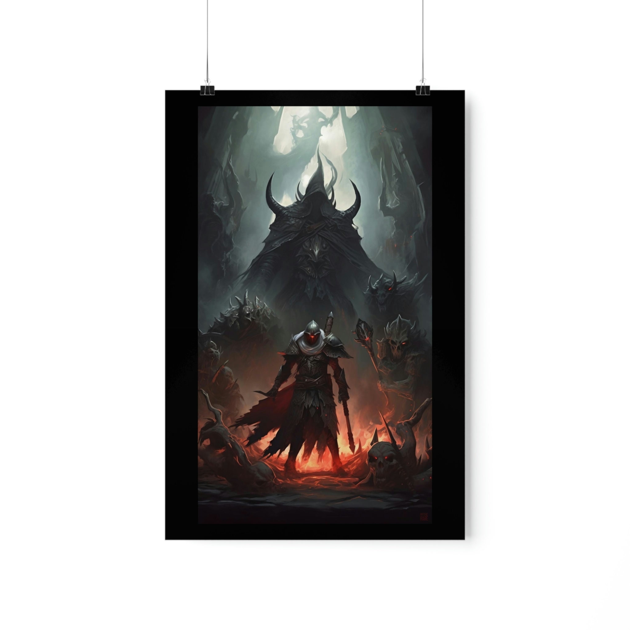 Dark Fantasy Poster Fire Knight Dark Elf Premium Matte Vertical Poster ...