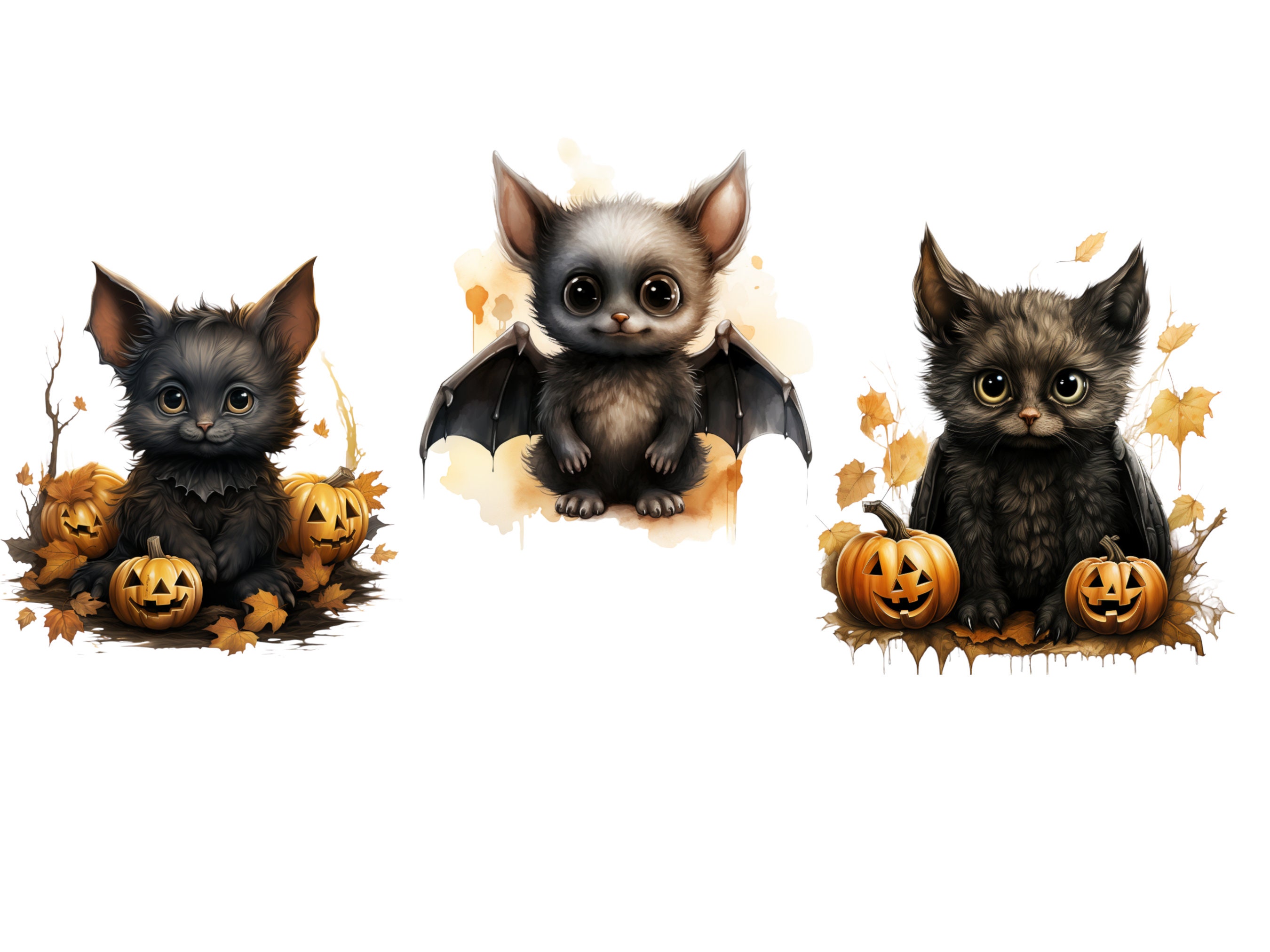 Watercolor Bats Clipart PNG Digital Files on Transparent - Etsy