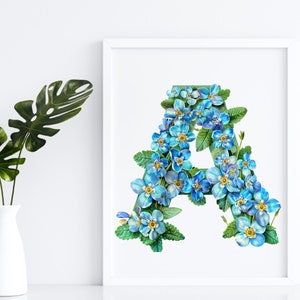 Forget-me-not Alphabet Watercolor Clipart, Floral Clipart, PNG Digital ...