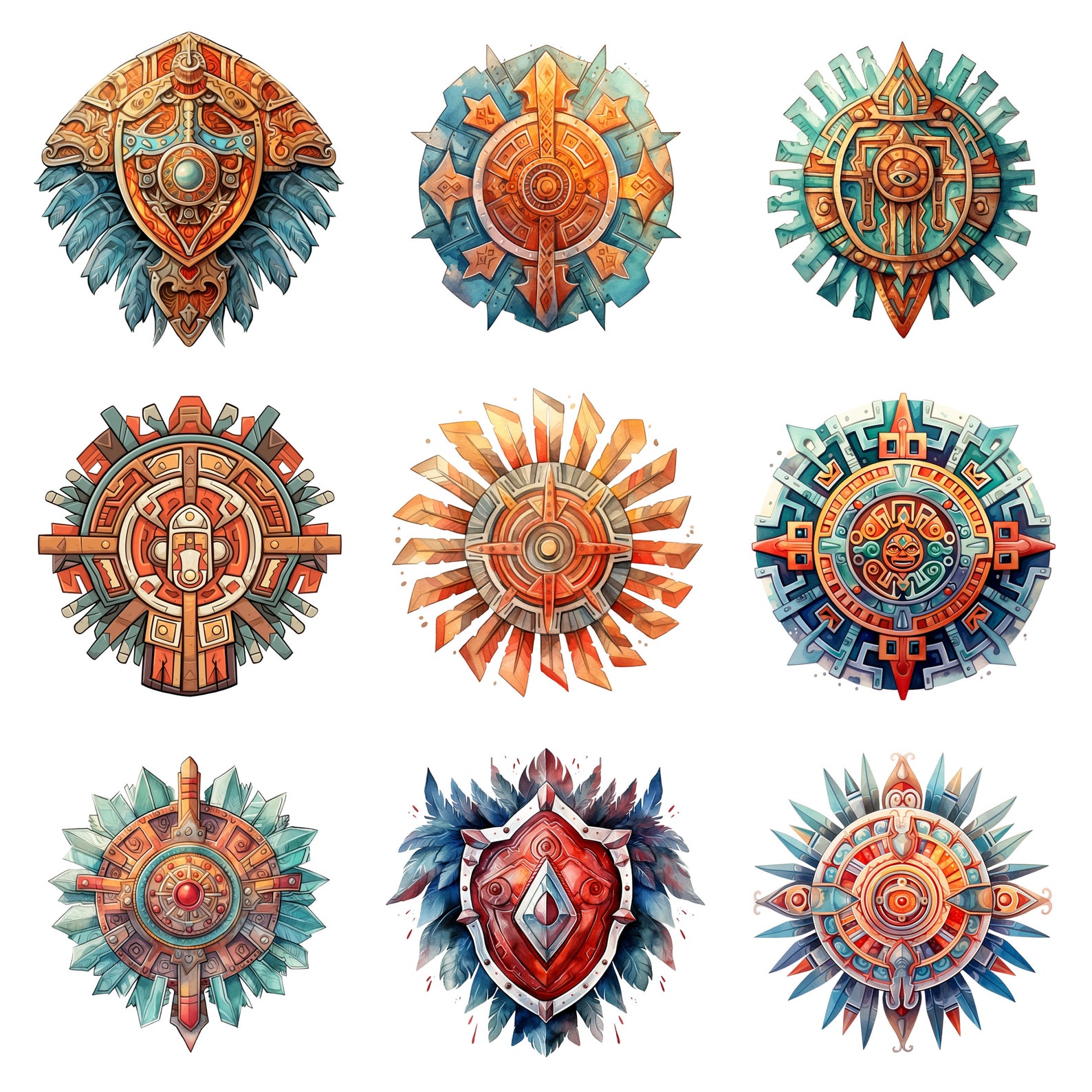 35 Aztec Shields Clipart, Aztec Clipart, PNG Individual Images on ...