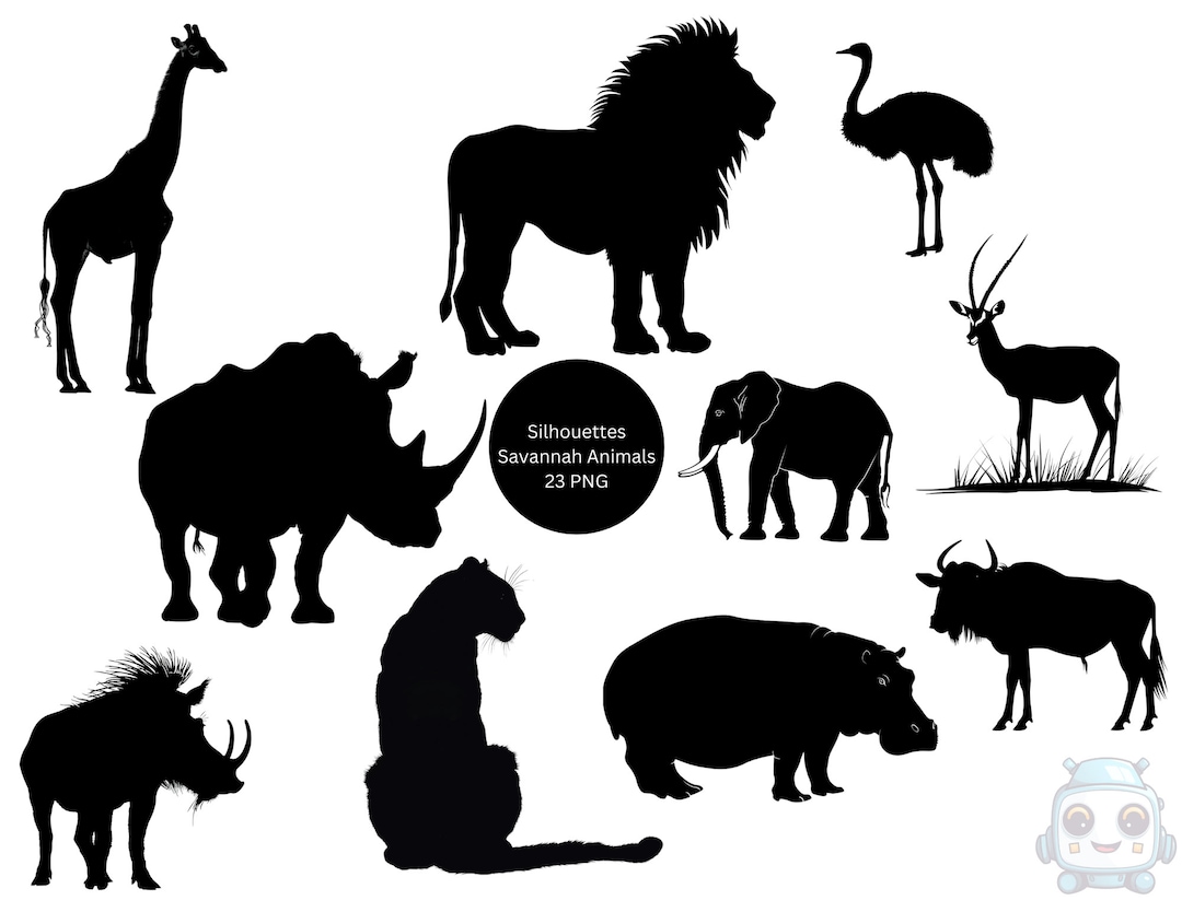 Savannah Animals Silhouettes Clipart, PNG Individual Images on ...