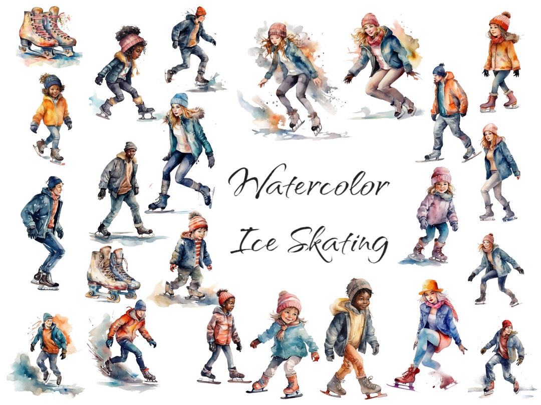 Watercolor Ice Skating Clipart, PNG Digital Files on Transparent ...