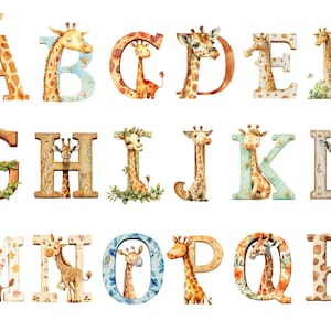 Giraffe Alphabet Watercolor, Giraffe Letters, Transparent Background ...