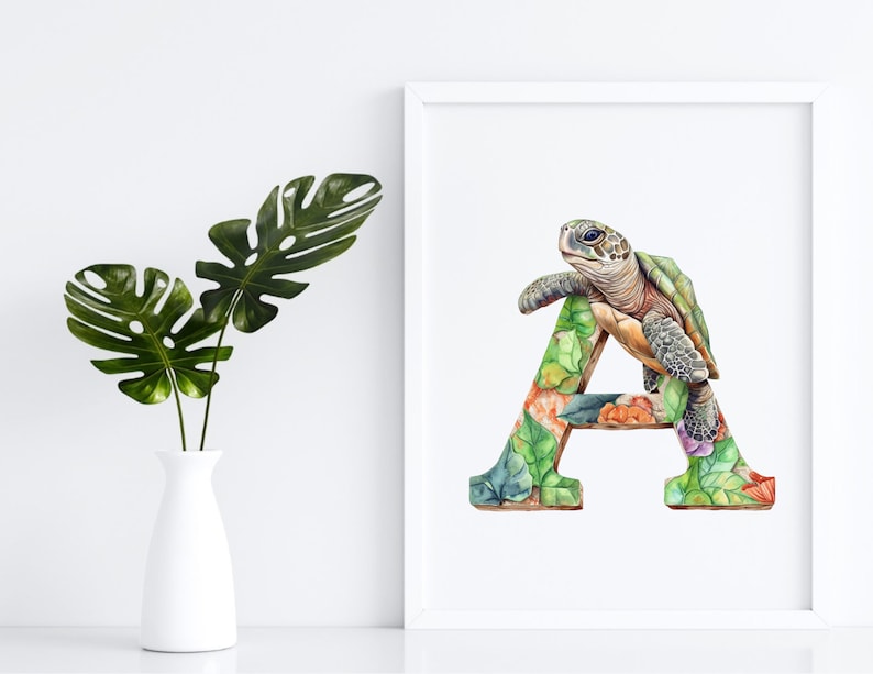 Watercolor Turtle Alphabet Clipart, PNG Individual Images on ...