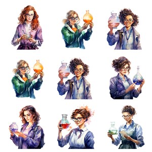 32 Female Scientist Watercolor Clipart, Science Clipart, PNG Individual ...