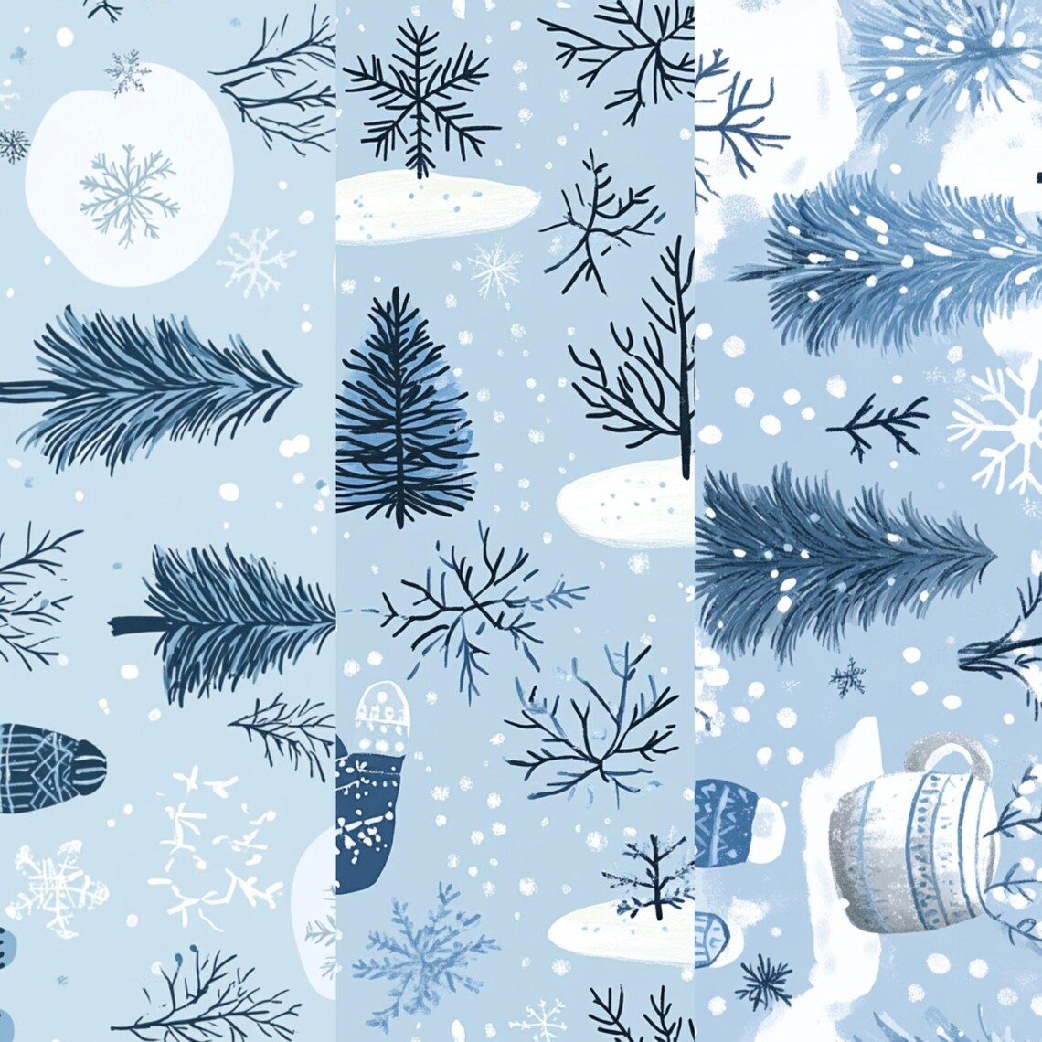 Winter Trees and Snowflakes Digital Paper Pack - Blue Frosty ...