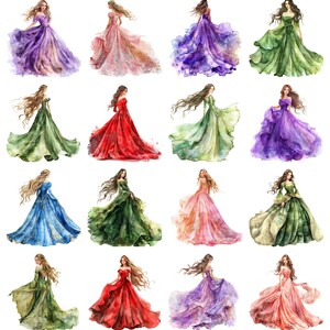 Watercolor Princess Gowns Clipart, PNG Digital Files on Transparent ...