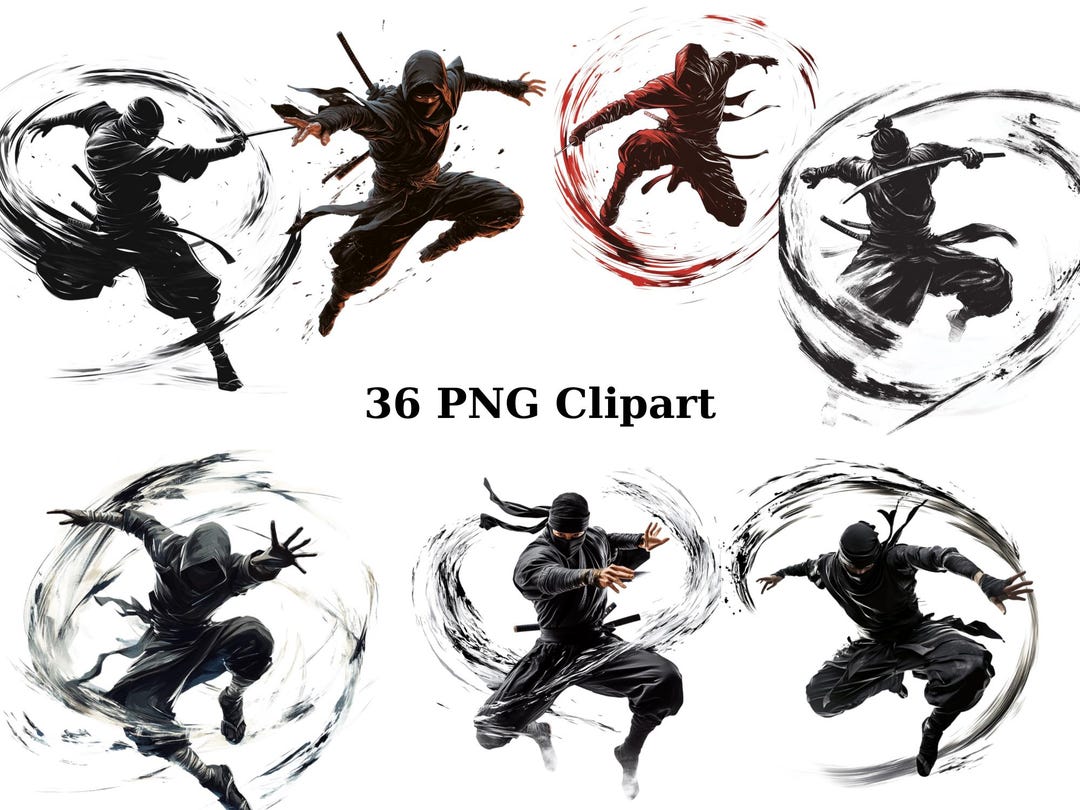 36 Ninjas Clipart, Ninja Clipart, PNG Individual Images on Transparent ...