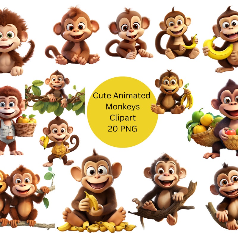 Monkey Clipart - Etsy