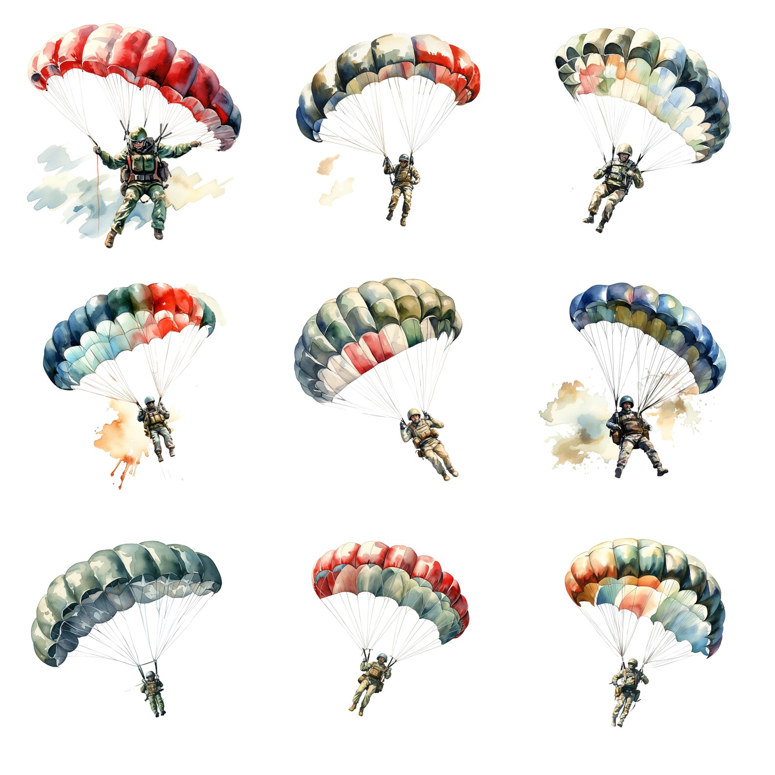 25 Paratroopers Watercolor Clipart, Military Clipart, PNG Digital Files ...
