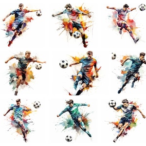 24 Soccer Players Watercolor Clipart, Soccer Clipart, PNG Individual ...