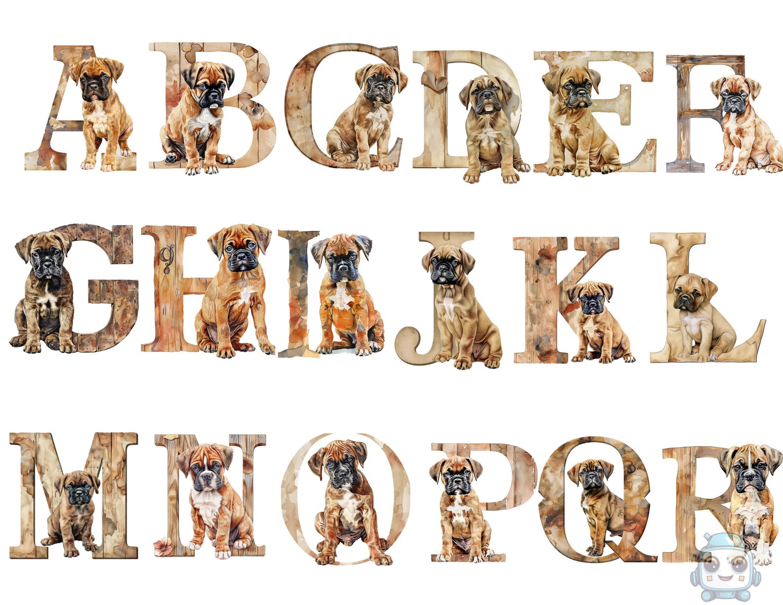 Bulldog Alphabet Watercolor Clipart, Pets Clipart, PNG Individual ...