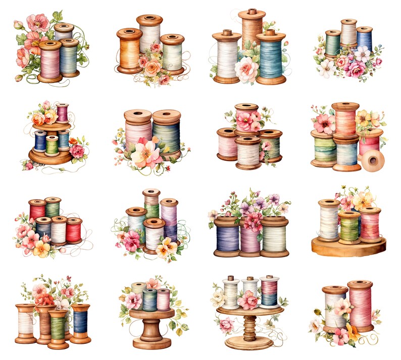 Watercolor Spool of Thread Clipart, PNG Individual Images on ...