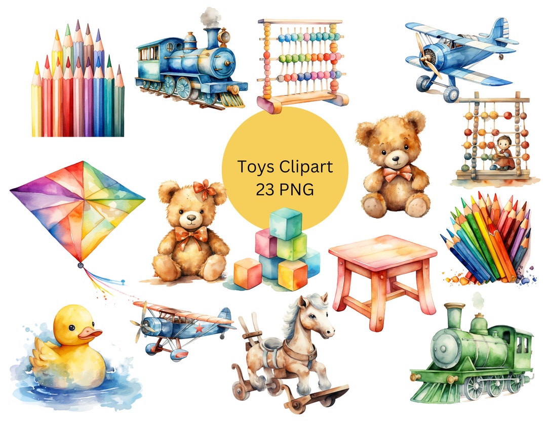 Watercolor Toys Clipart, PNG Digital Files on a Transparent Background ...