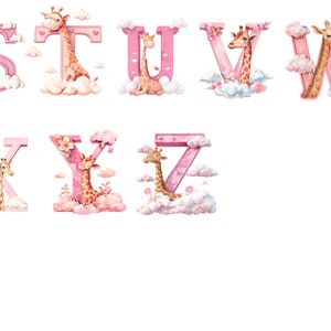 Pink Giraffe Alphabet Watercolor, Giraffe Letters, Transparent ...