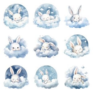 27 Bunnies on Cloud Watercolor Clipart, Bunny Clipart, Kids Clipart ...