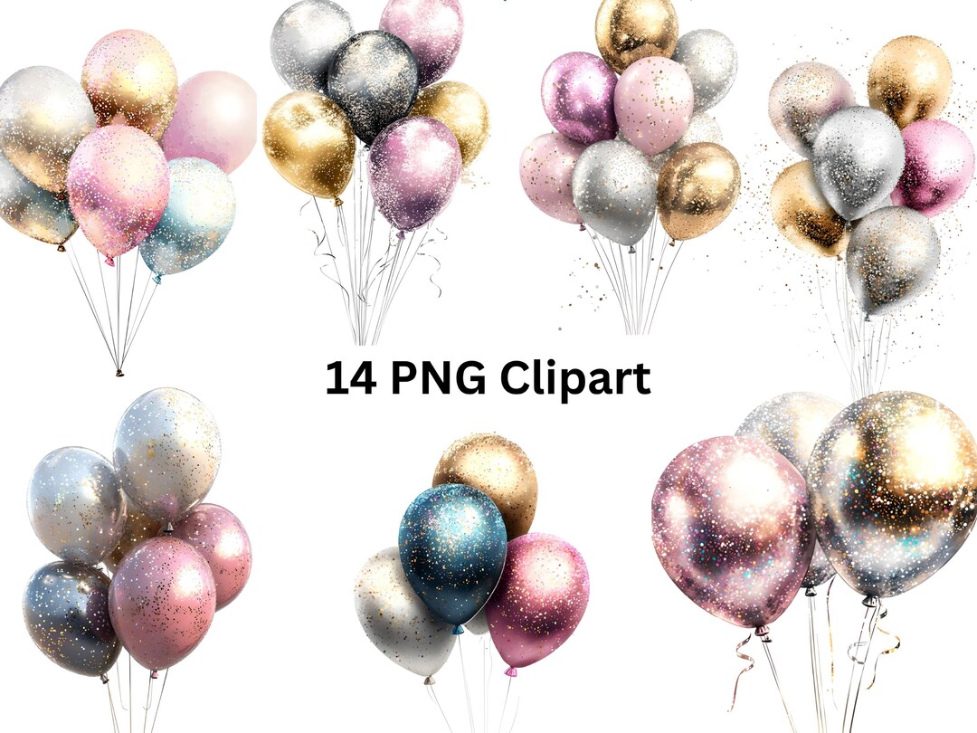 14 Glitter Balloons Clipart, Balloon Clipart, PNG Individual Images on ...