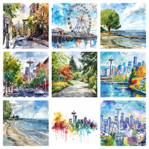 Watercolor Seattle Clipart, America Clipart, PNG Individual Images on ...