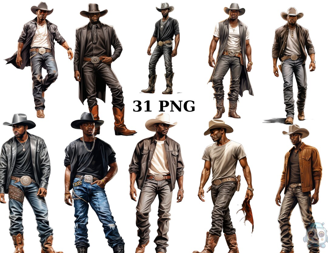 31 Black Cowboy Men Clipart, Western Clipart, Men of Color, PNG ...