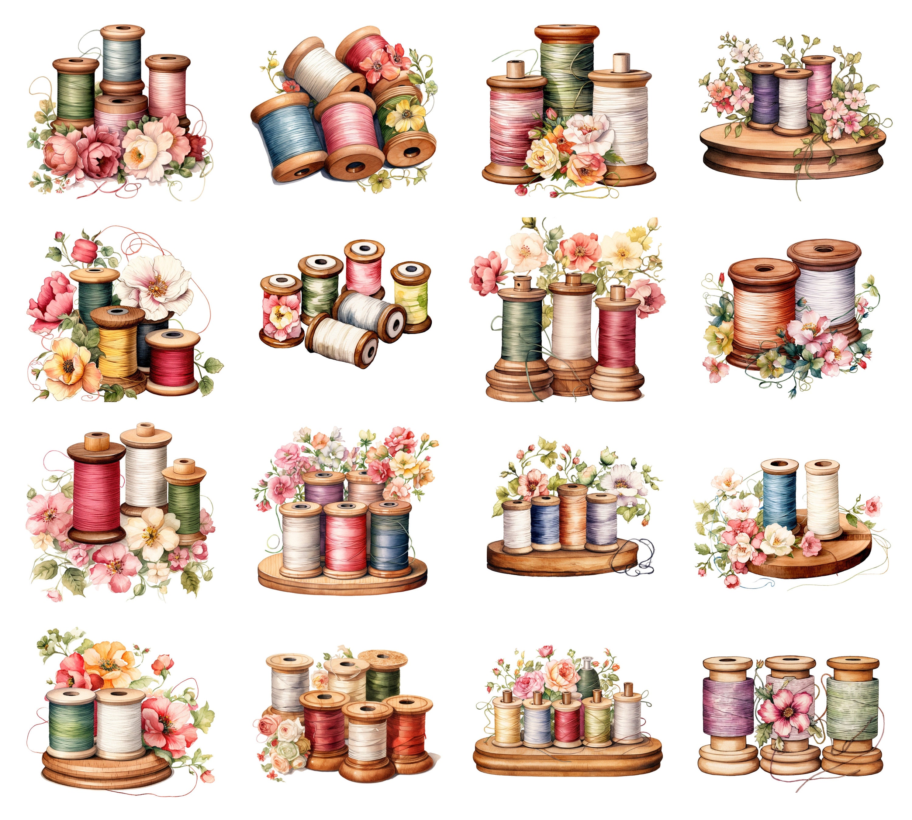 Watercolor Spool of Thread Clipart, PNG Individual Images on ...