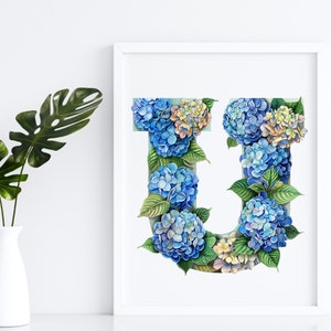 Hydrangea Alphabet Watercolor Clipart, Floral Clipart, PNG Digital ...