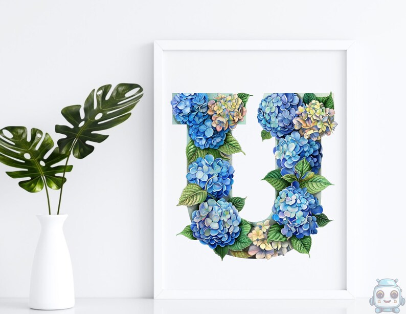 Hydrangea Alphabet Watercolor Clipart, Floral Clipart, PNG Digital ...