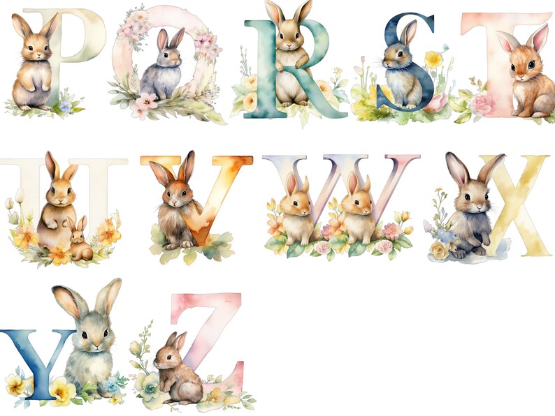 Watercolor Rabbit Alphabet Clipart, Transparent Background, High ...
