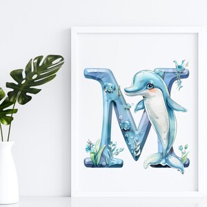 Watercolor Cute Dolphin Alphabet Clipart, Transparent Background, High ...