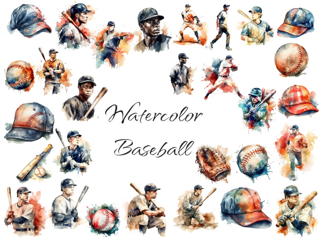 Watercolor Baseball Clipart, PNG Digital Files on Transparent ...