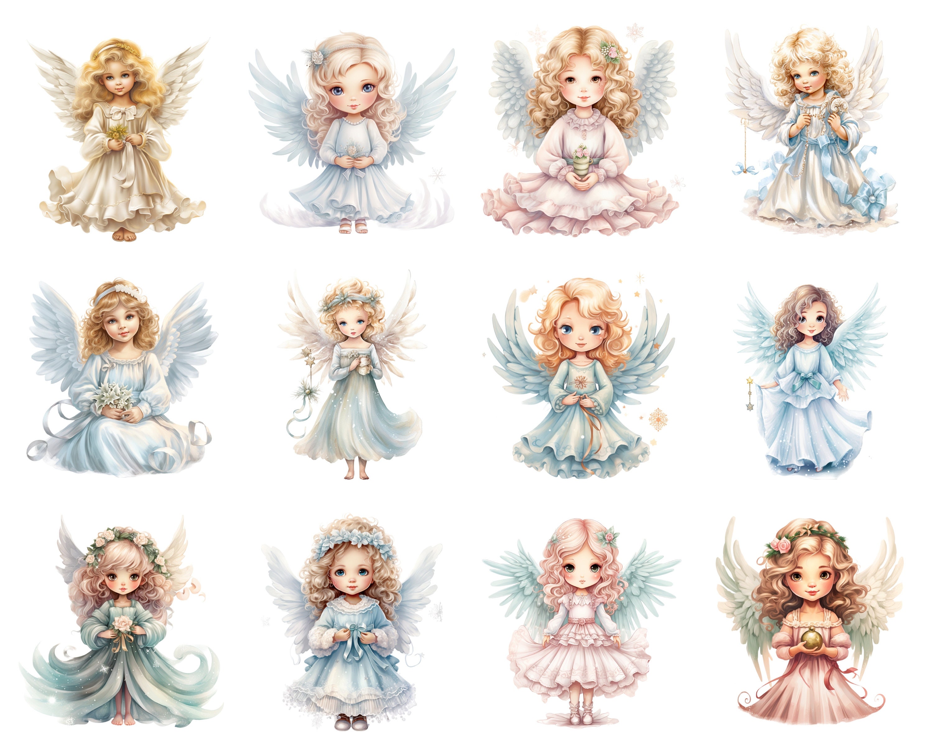 Watercolor Christmas Angel, Clipart, PNG Digital Files on Transparent ...