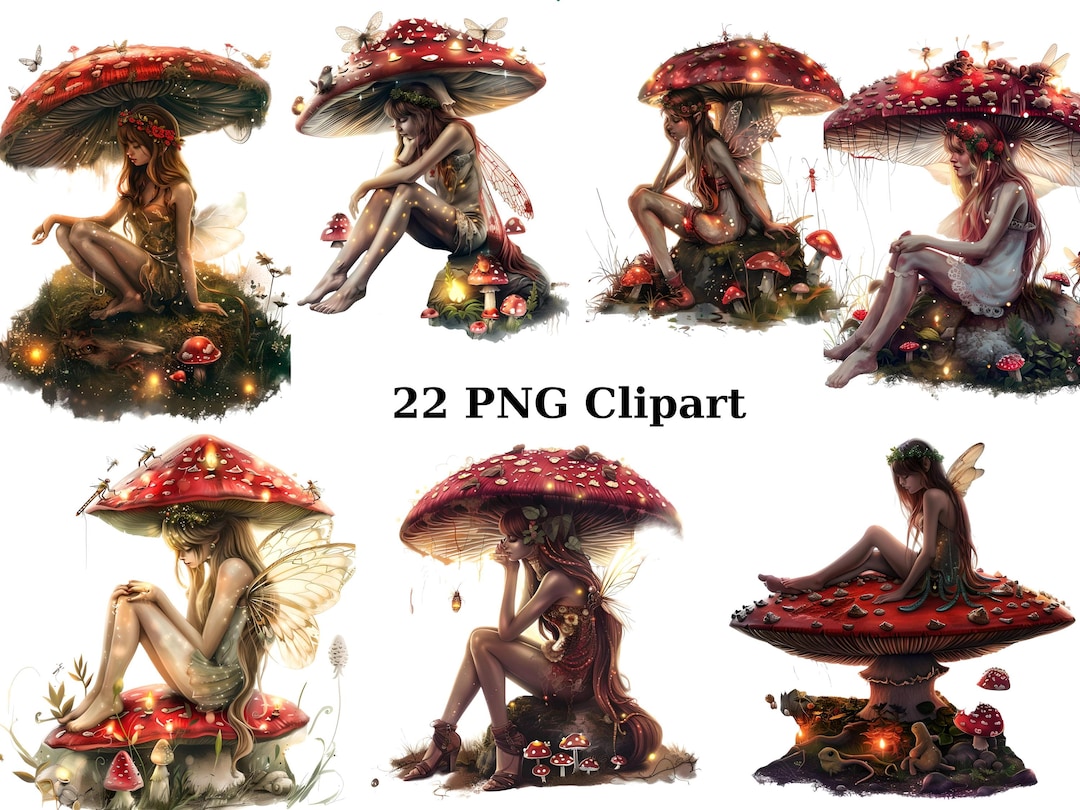 22 Fairies With Mushrooms Clipart, Fantasy Clipart, PNG Individual ...