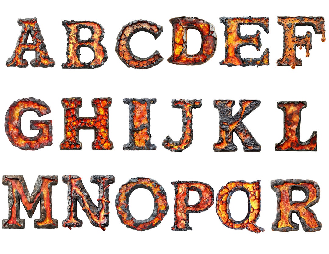 Watercolor Lava Alphabet Clipart, PNG Individual Images, Commercial Use ...