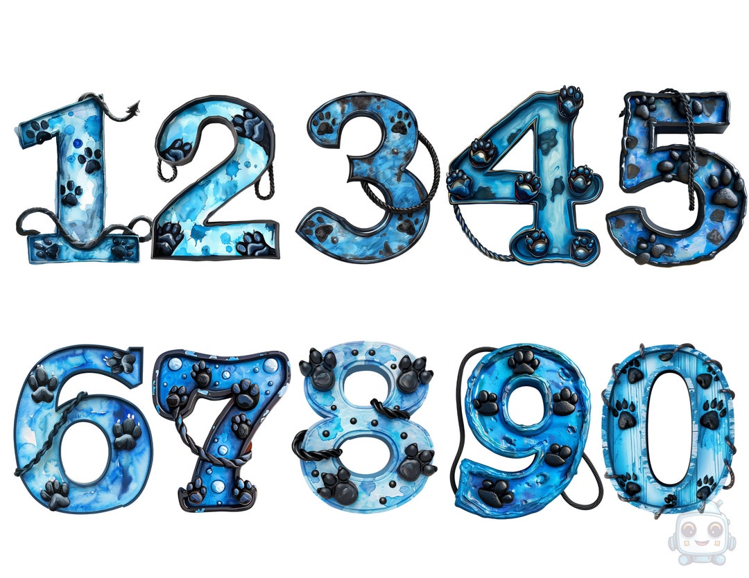 Blue Dog Paw Numbers Clipart, PNG Individual Images on Transparent ...