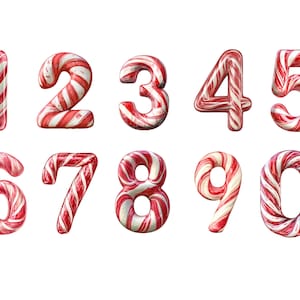 Candy Cane Numbers Watercolor Clipart, Christmas Clipart, PNG ...