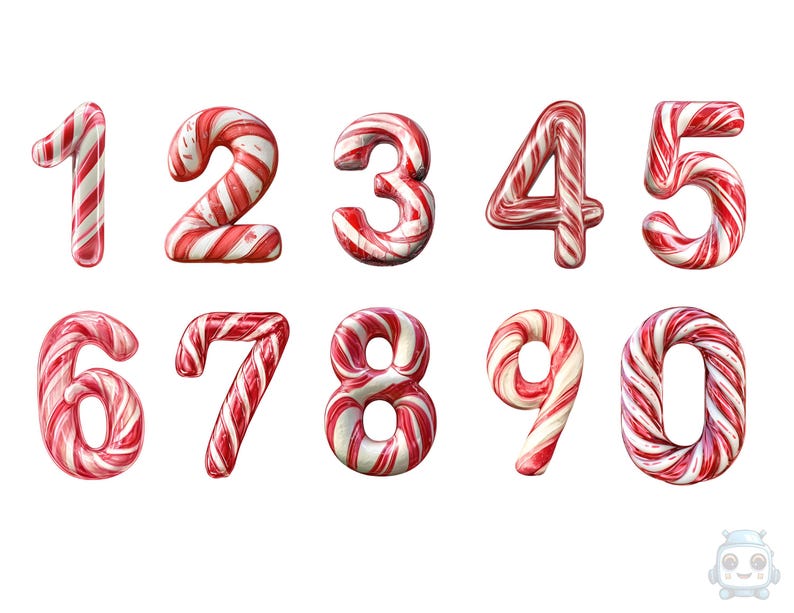 Candy Cane Numbers Watercolor Clipart, Christmas Clipart, PNG ...