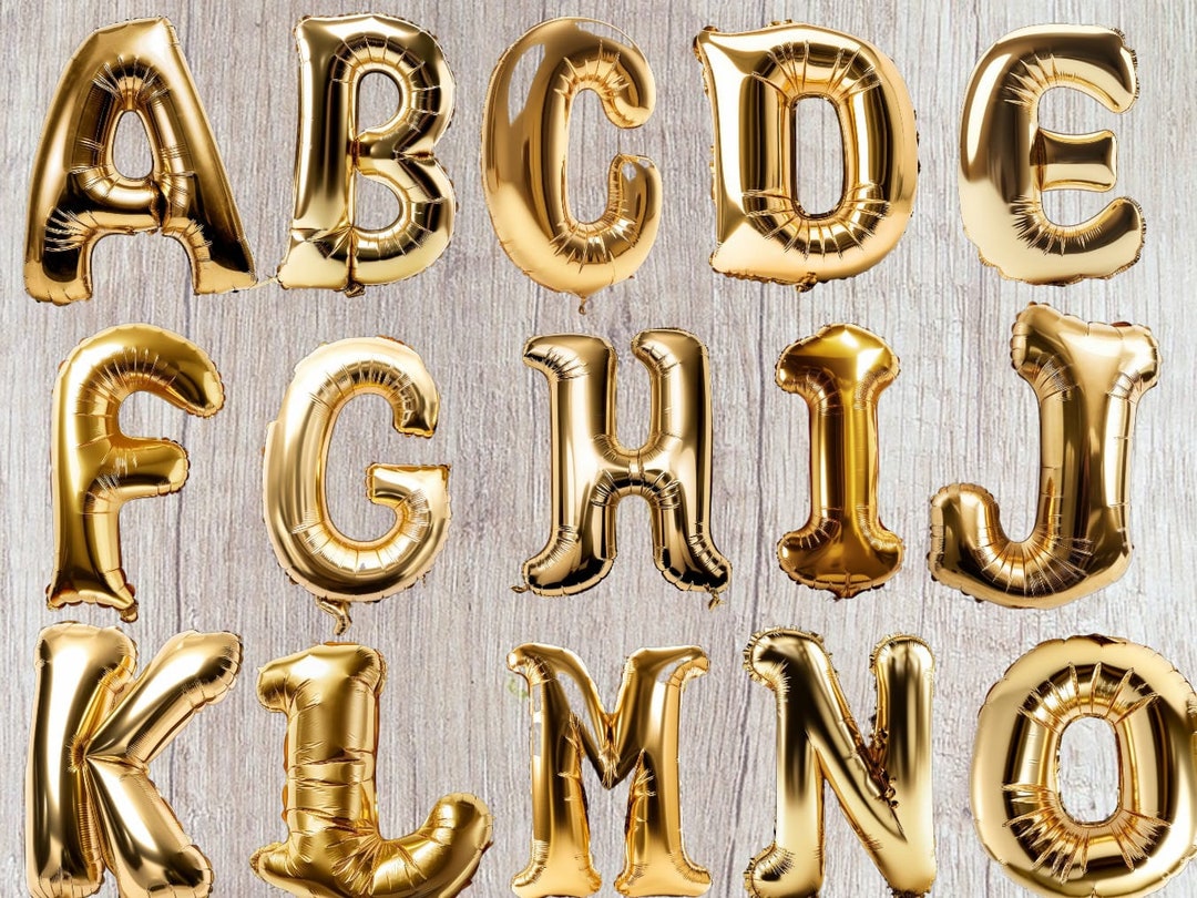 Gold Foil Balloon Alphabet Clip Art - Digital Instant Download Graphics ...