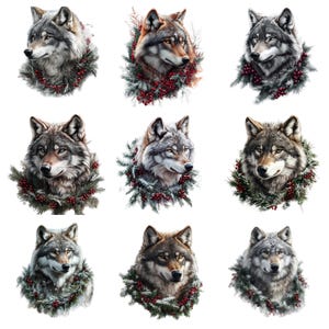 27 Wolves With Festive Garlands Watercolor Clipart, Christmas Clipart ...
