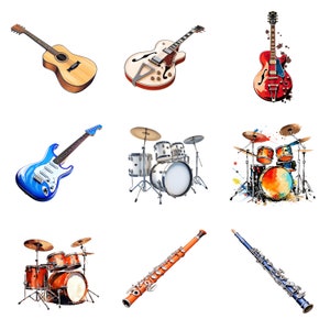 Musical Instruments Clipart, PNG Digital Files on Transparent ...