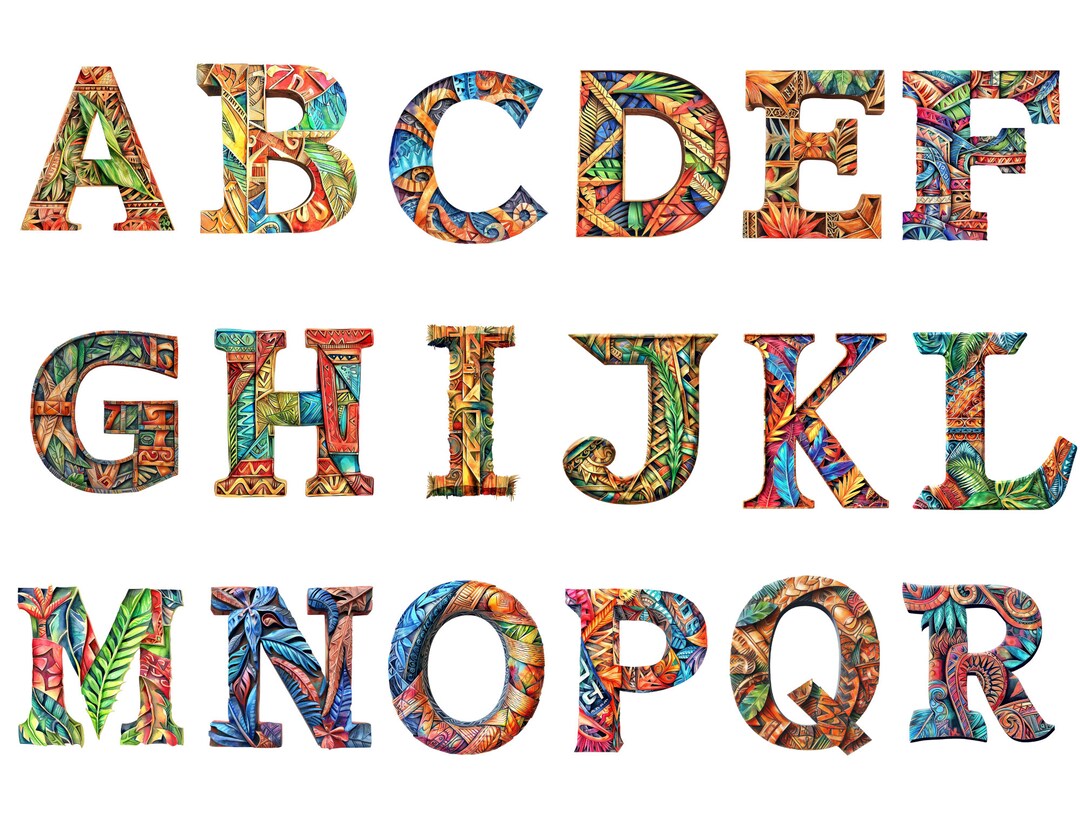 Watercolor Tribal Alphabet Clipart, PNG Individual Images on ...