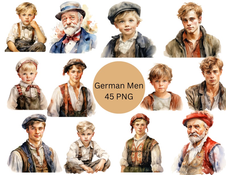 Watercolor German Men Clipart PNG Digital Files on - Etsy