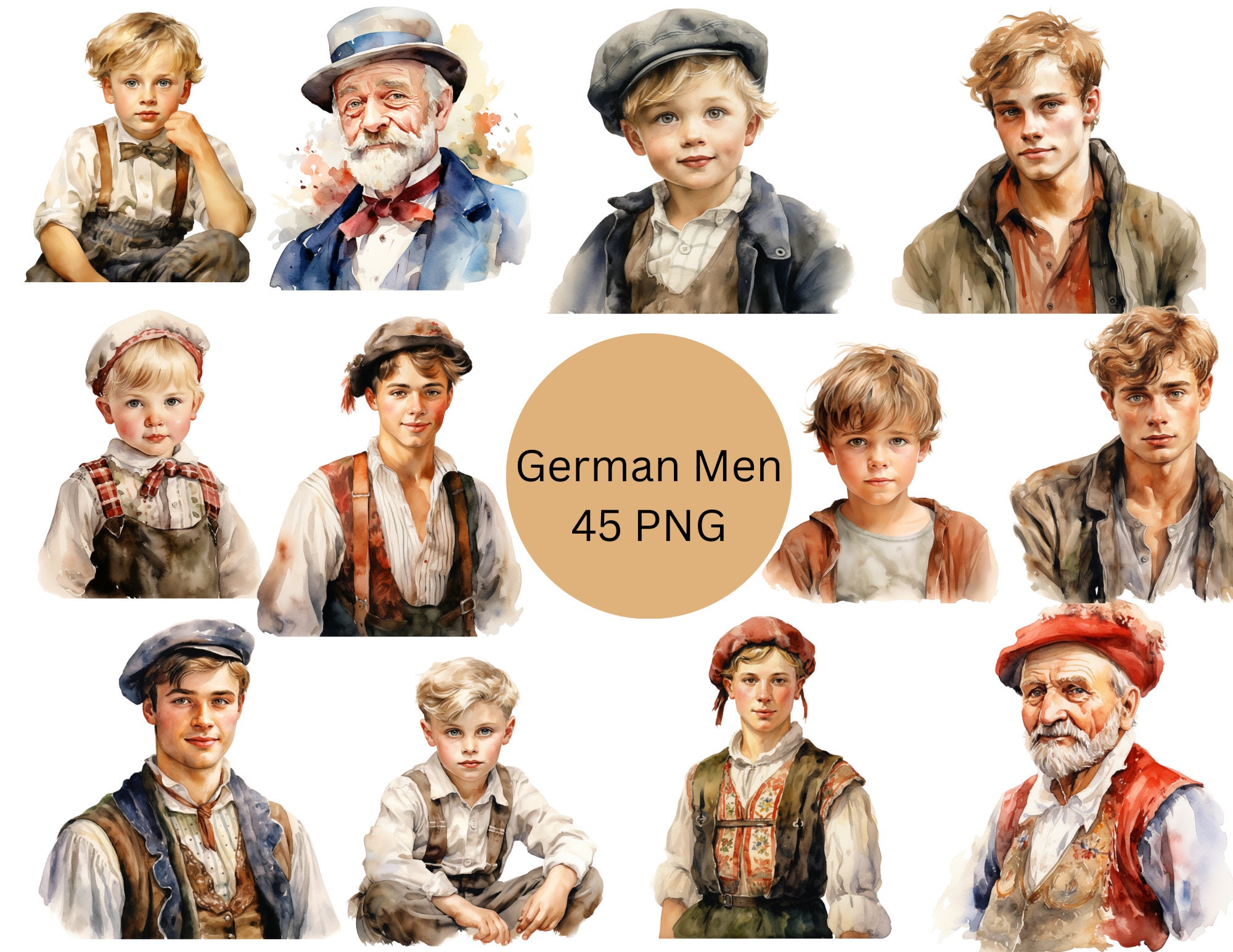 Watercolor German Men Clipart PNG Digital Files on - Etsy