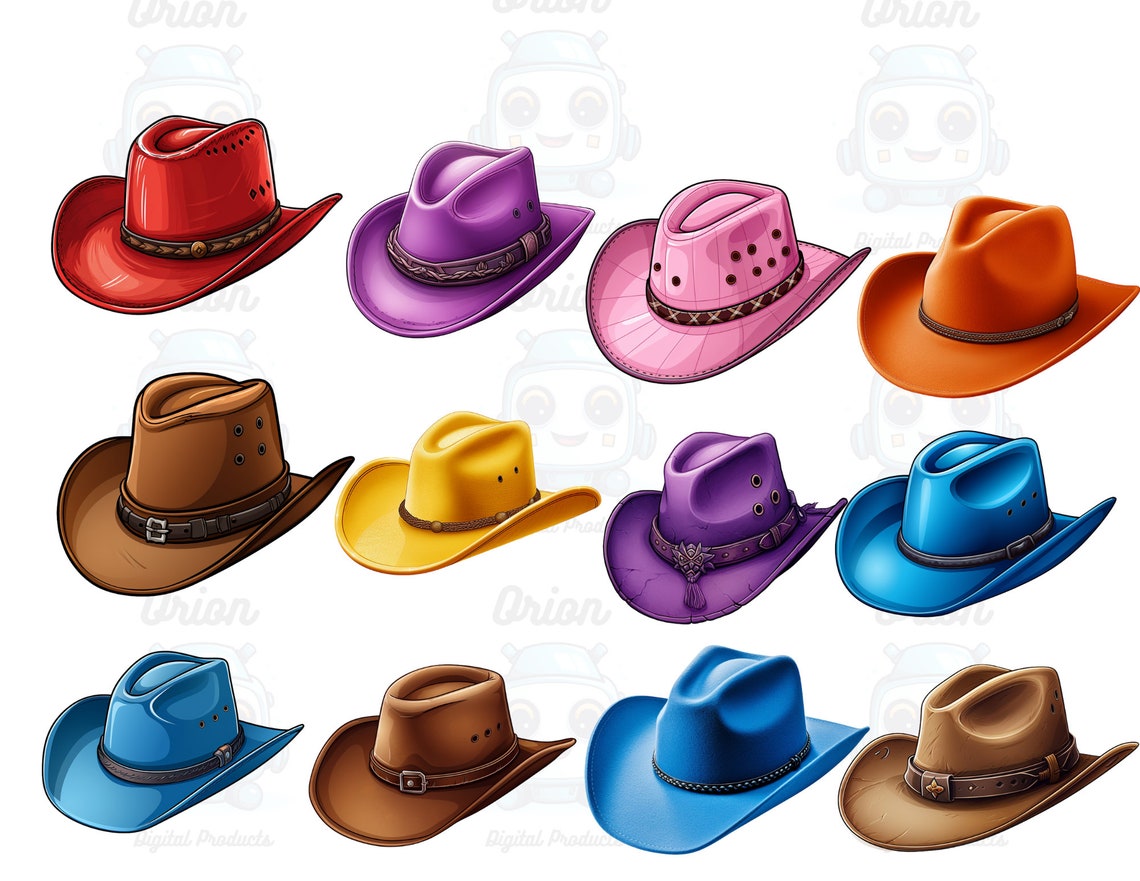Cowboy Hats Clipart, PNG Digital Files on a Transparent Background ...