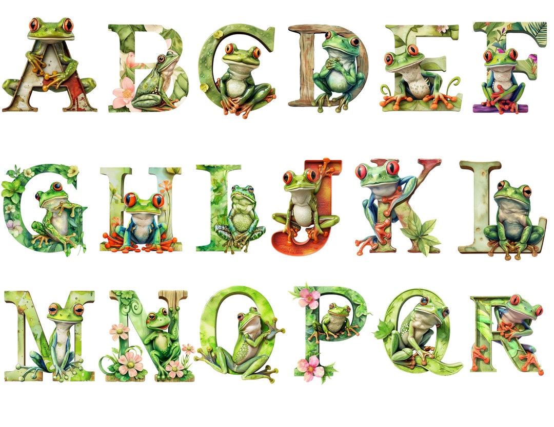 Watercolor Frog Alphabet Clipart, Transparent Background, High Quality ...