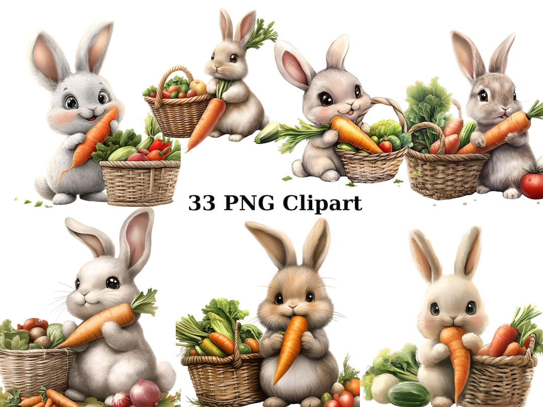 33 Cute Bunnies Clipart, Bunny Clipart, PNG Individual Images on ...
